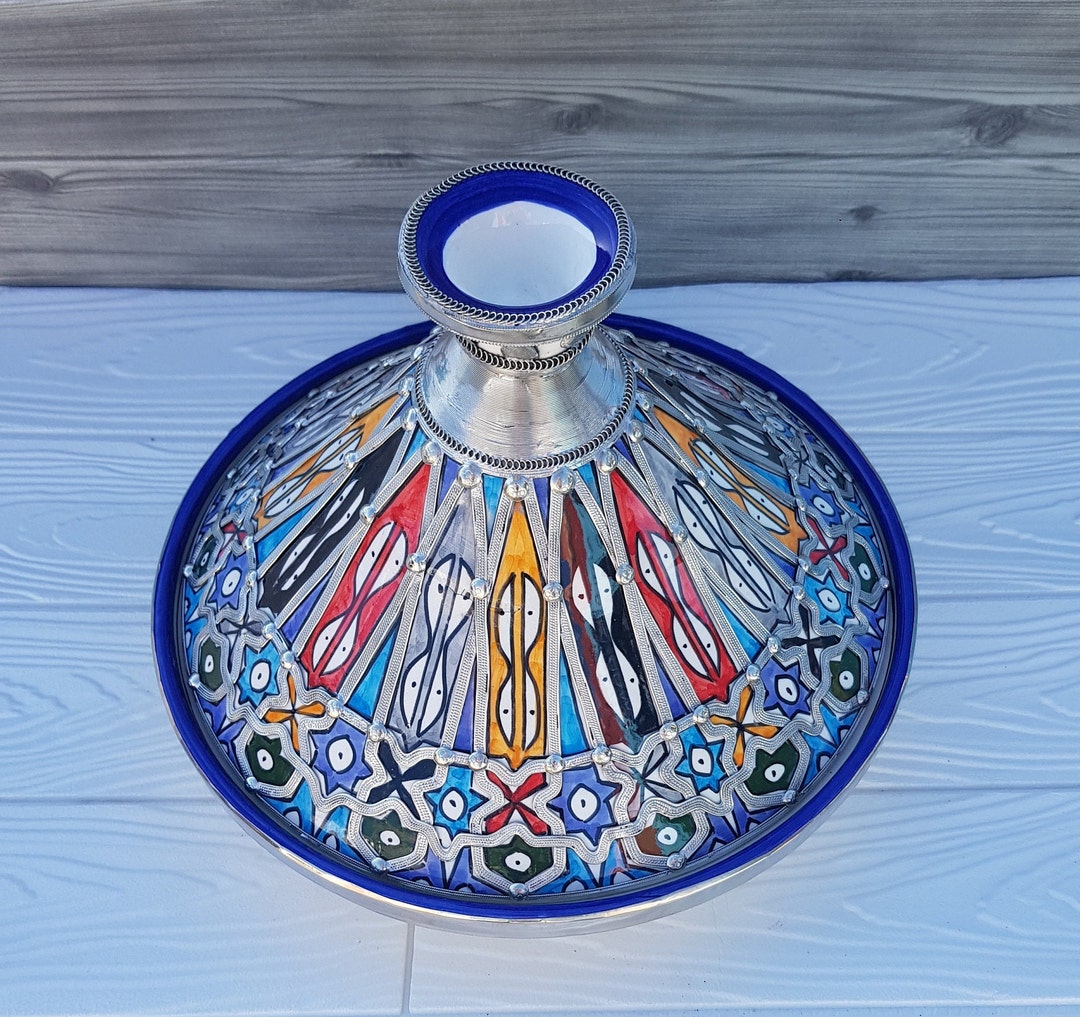 Moroccan Ceramic Tagine With Nickel Silver Inlays-original Ceramic ...