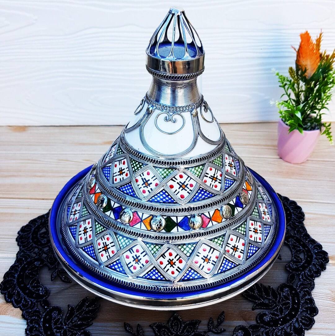 Handcrafted Moroccan Ceramic Tagine With Silver Nickel Inlays-pottery ...