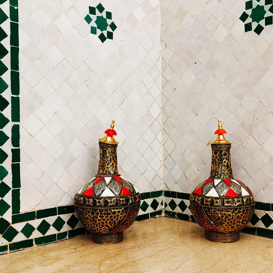 Antique Rustic Pottery Jugs With Metal and Bone Inlays-ceramic Beverage ...