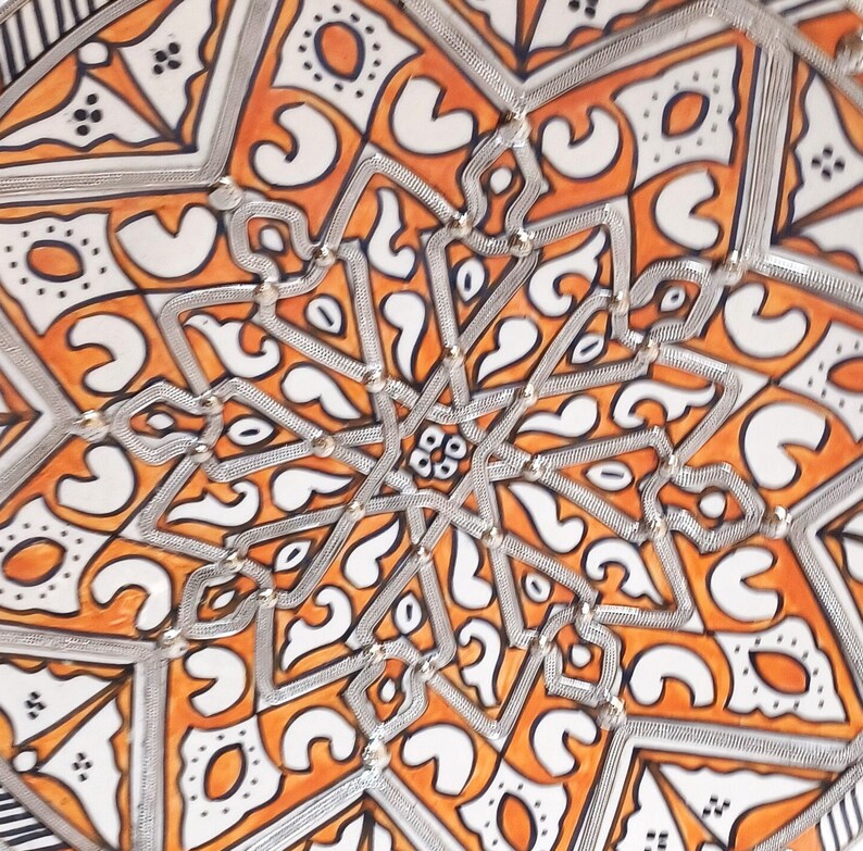 Moroccan Ceramic Dish With Nickel Silver Inlay-unique Wall Dish ...