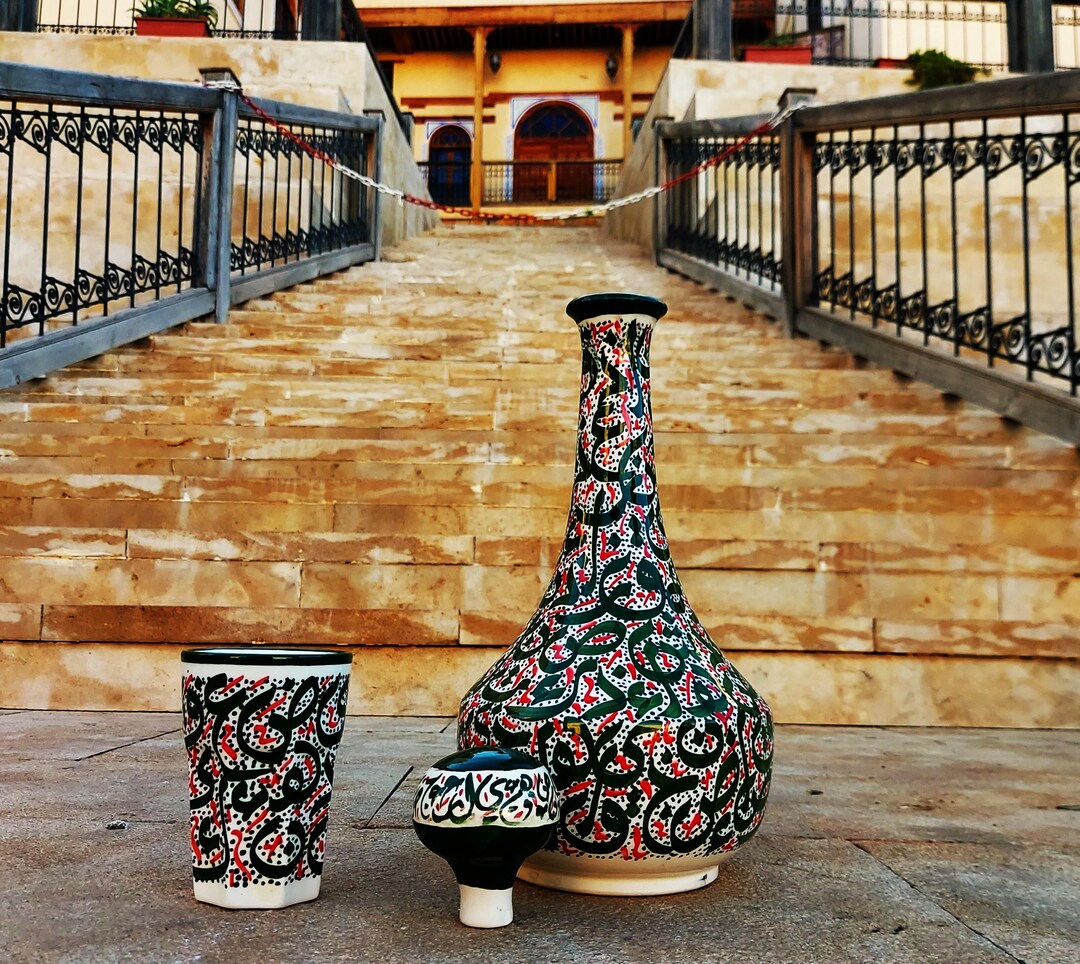Moroccan Ceramic Drinks Pitcher Set With Islamic Calligraphy-pottery ...