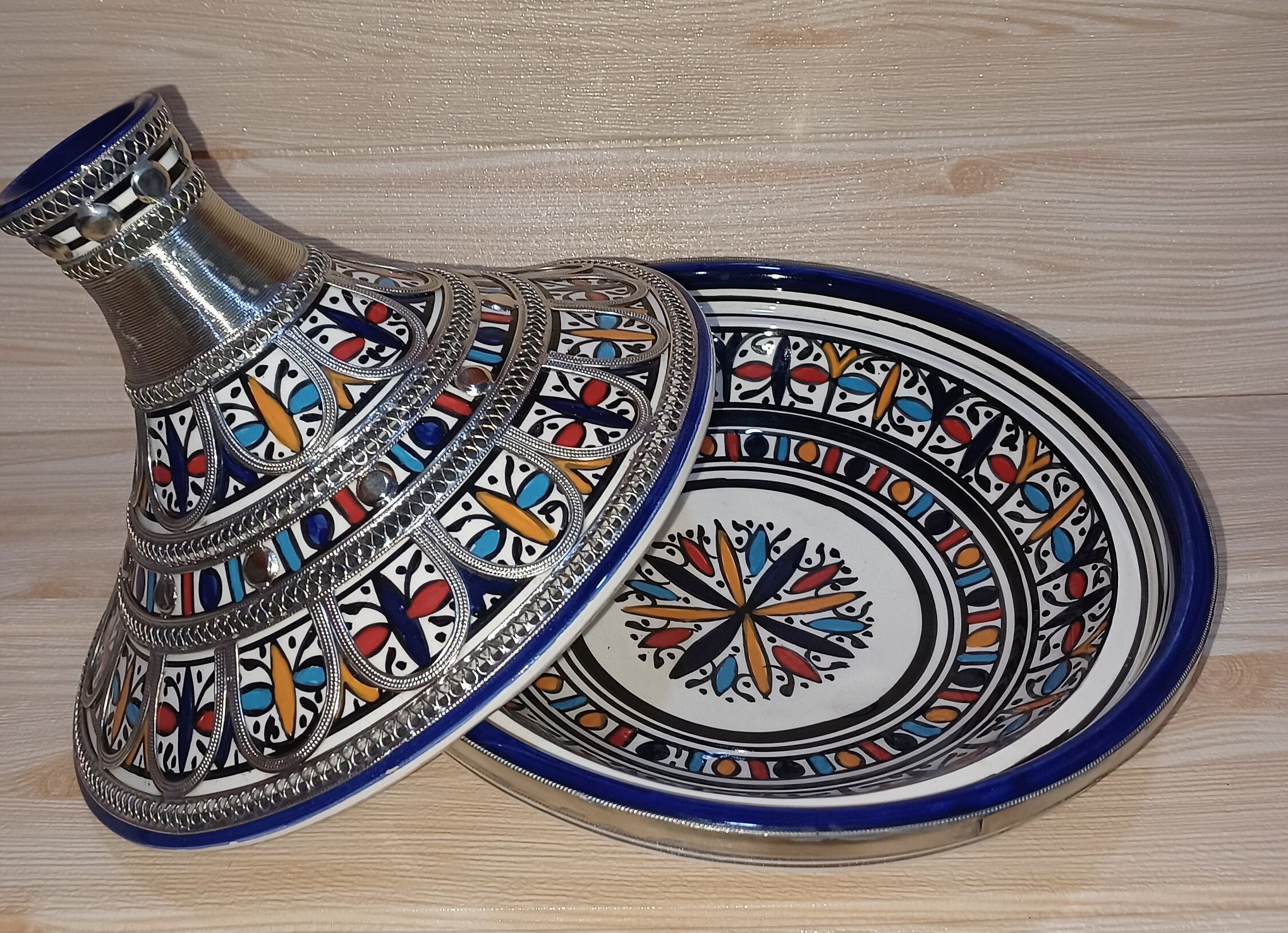 Moroccan Ceramic Tagine With Nickel Silver Inlays-original Ceramic ...