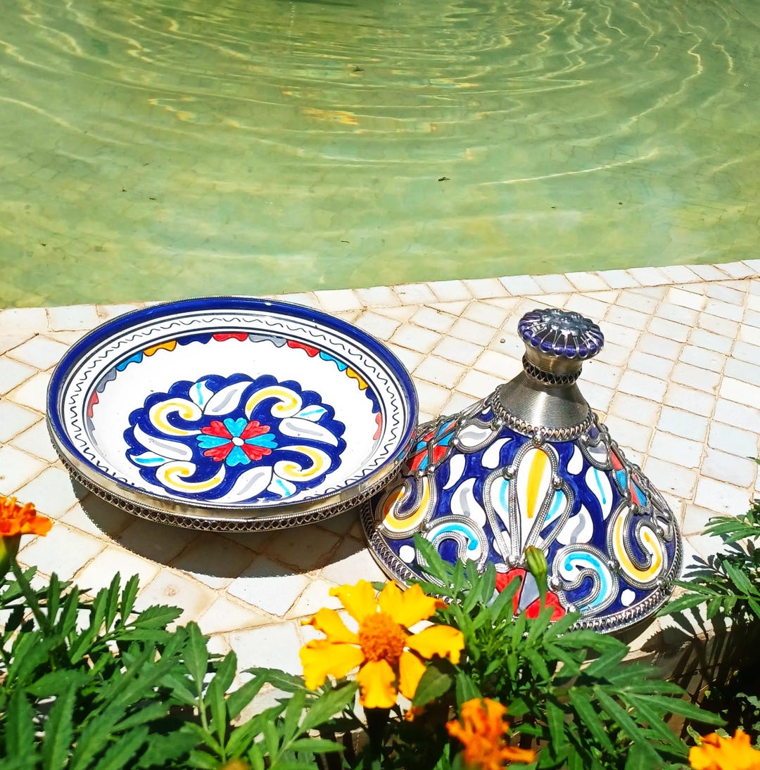 Handmade Ceramic Tagine With Silver Nickel Inlay-unique Ceramic Tagine ...