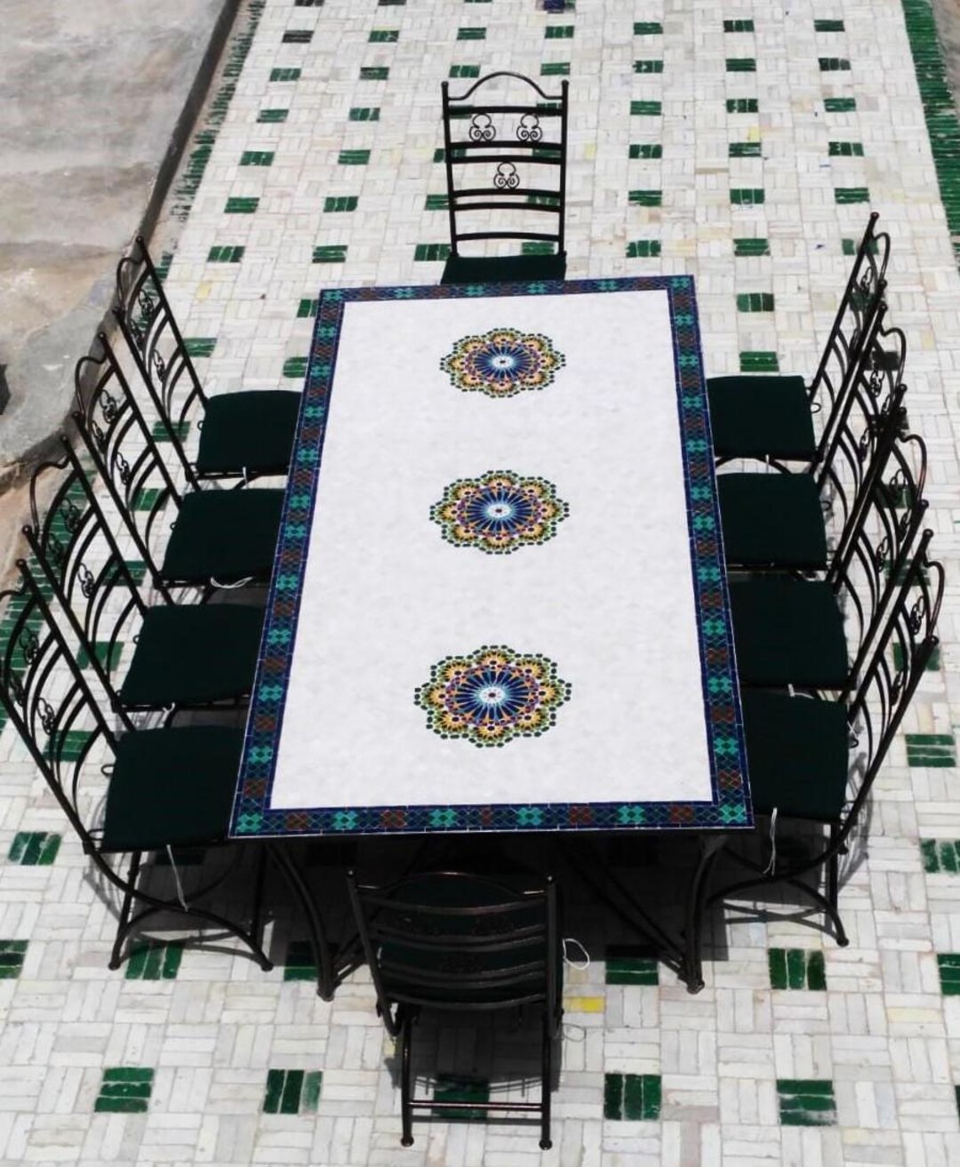 Large Handmade Rectangular Mosaic Table for Patio & Garden-indoor ...