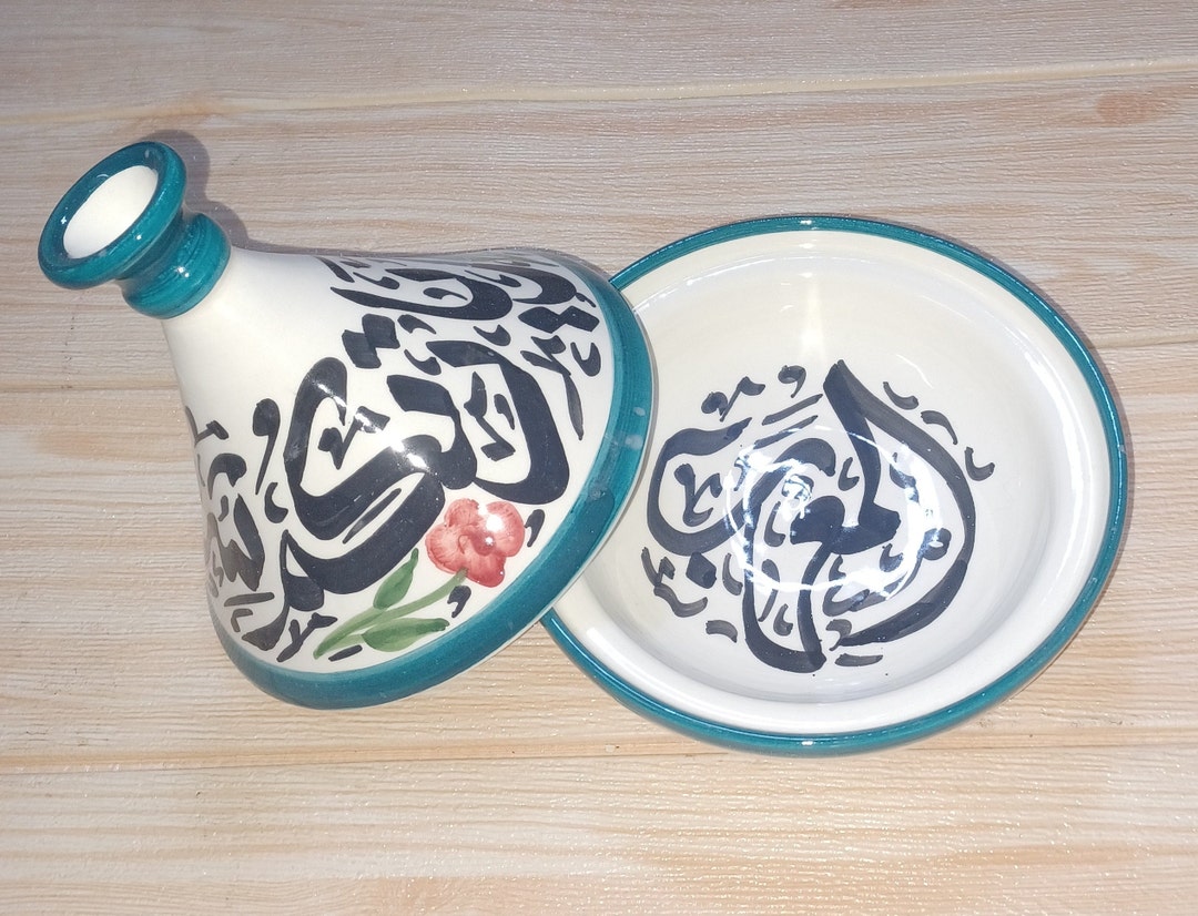 Hand Painted Moroccan Ceramic Tagine-arabic Calligraphy Decorated ...