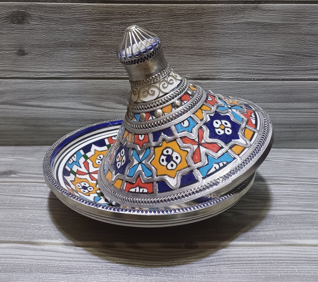 Moroccan Ceramic Tagine With Nickel Silver Inlays-original Ceramic ...
