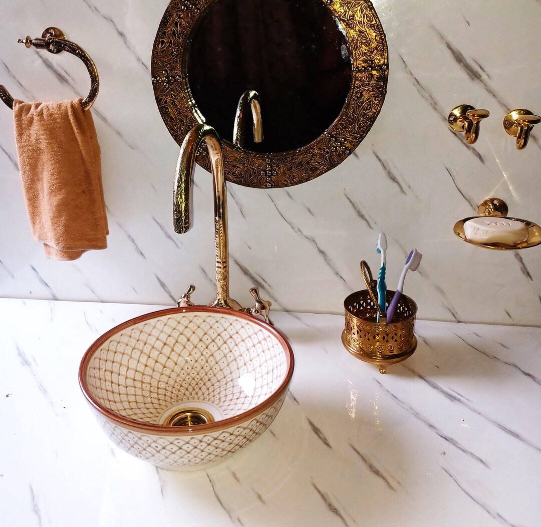 Hand Painted Ceramic Wash Basin-moroccan Pottery Sink-bathroom Tub-clay ...