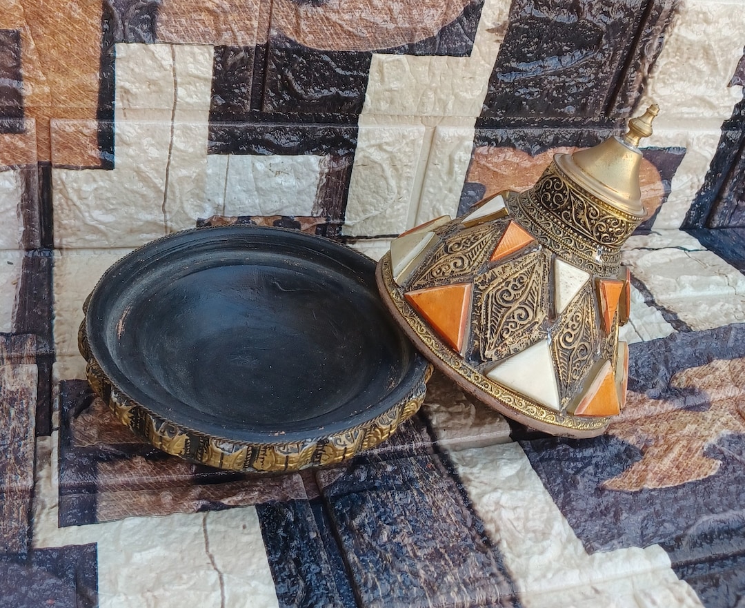 Rustic Moroccan Tagine-beautiful Pottery Moroccan Tagine Inlaid With ...