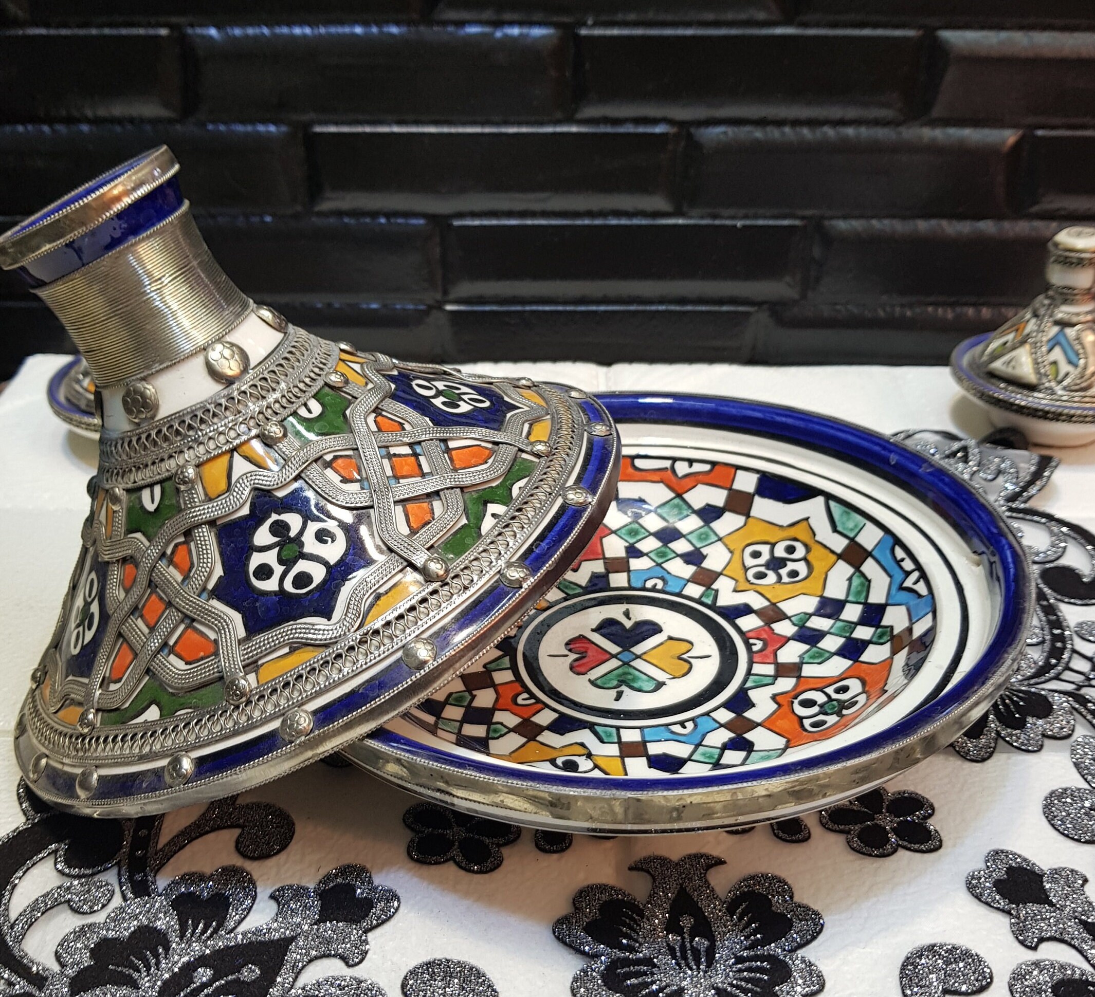 Moroccan Ceramic Tagine With Nickel Silver Inlays-original Ceramic ...