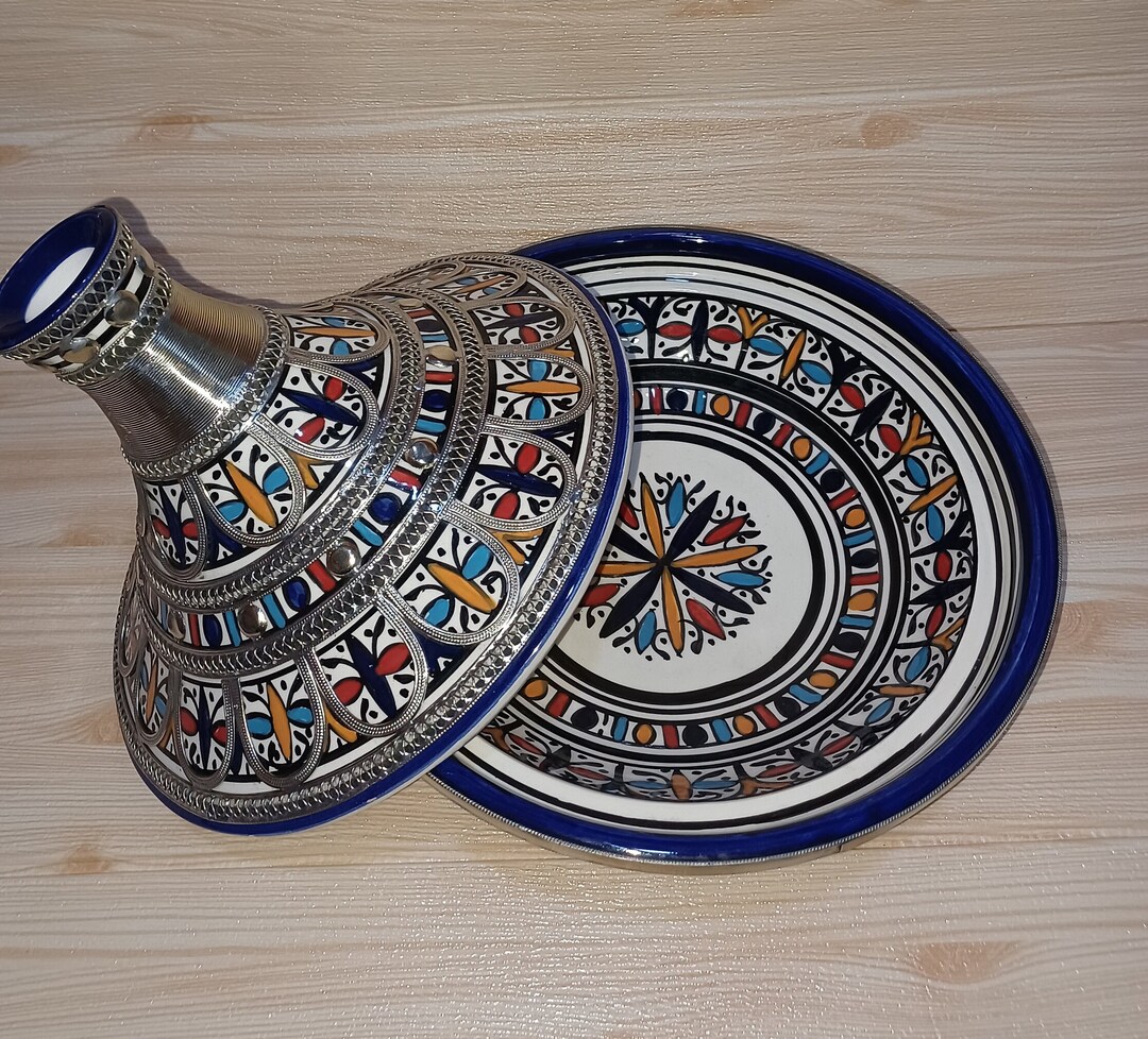 Moroccan Ceramic Tagine With Nickel Silver Inlays-original Ceramic ...