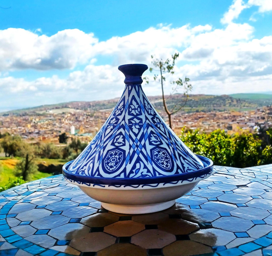 Hand Painted Moroccan Ceramic Tagine-unique Serving Plate-moroccan ...