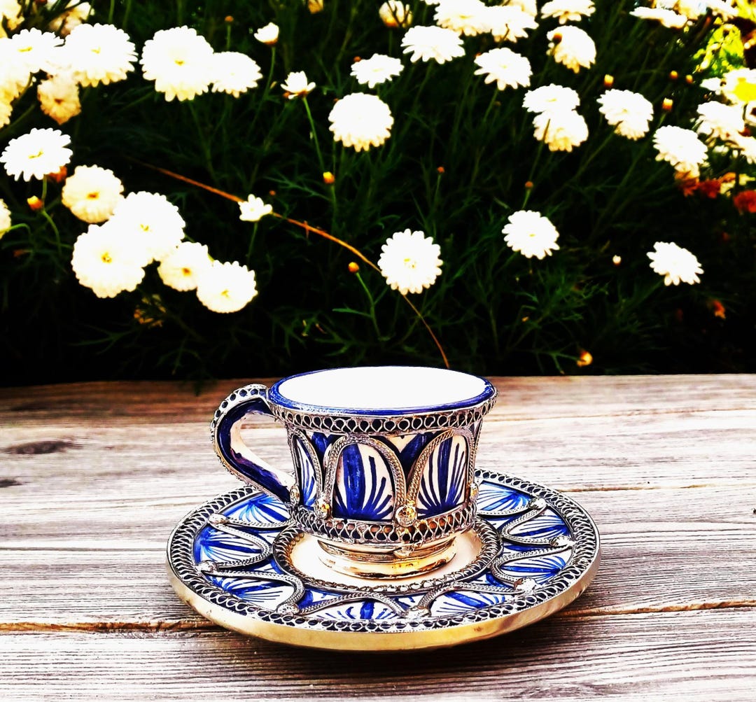 Ceramic Coffee Cup With Matching Saucer-ceramic Coffee Set With Silver ...