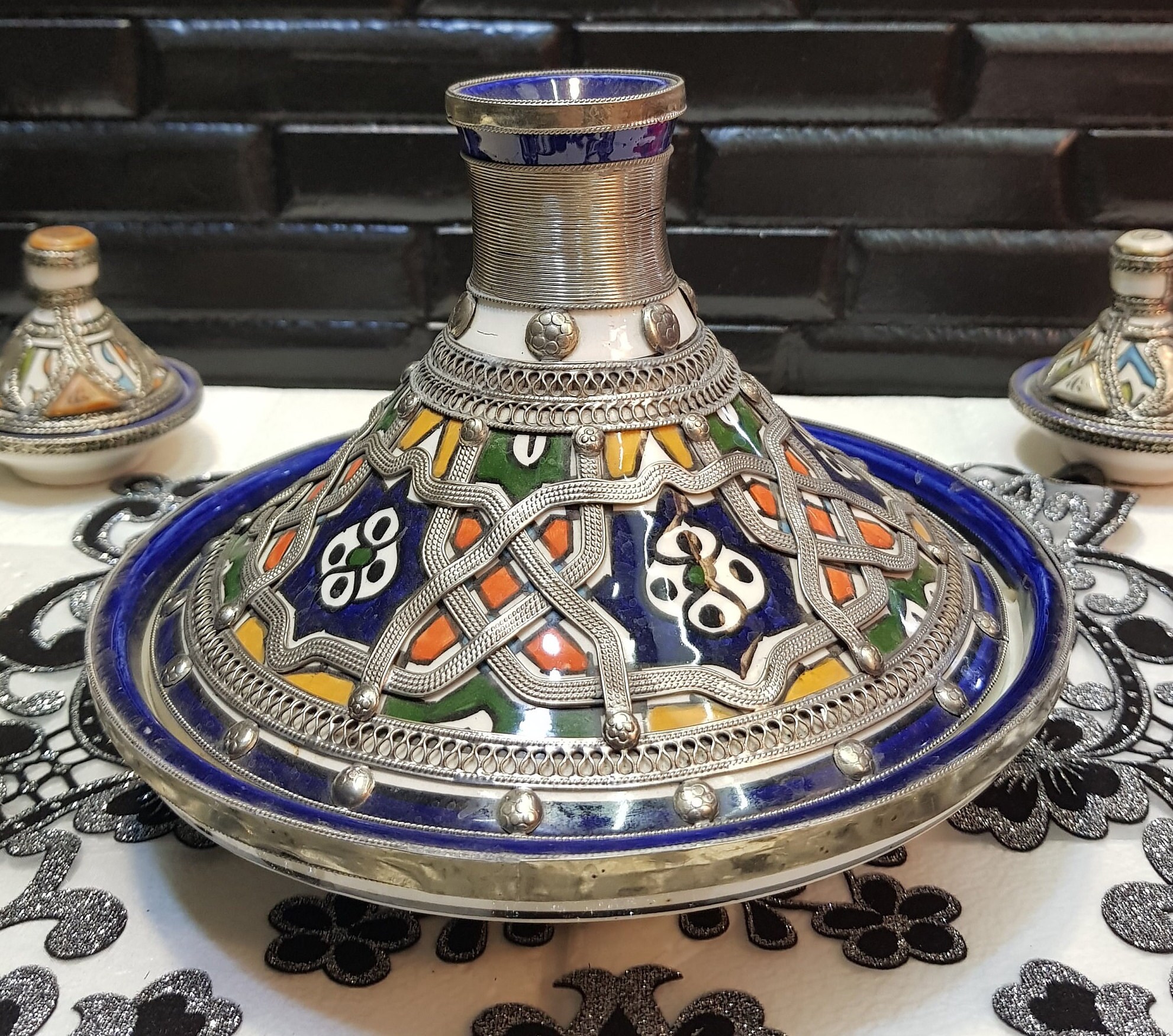 Moroccan Ceramic Tagine With Nickel Silver Inlays-original Ceramic ...