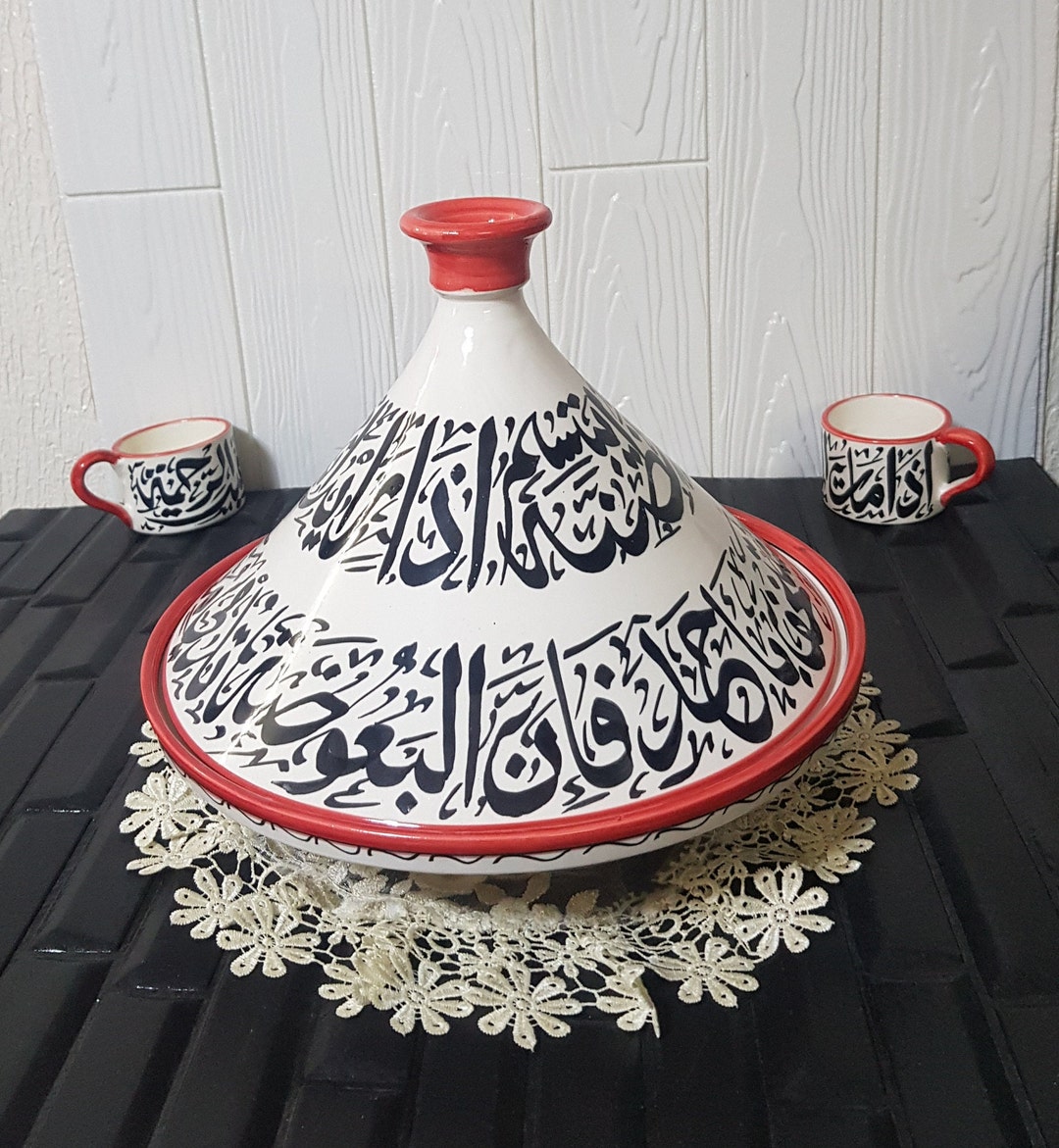 Hand Painted Moroccan Ceramic Tagine-arabic Calligraphy Decorated ...