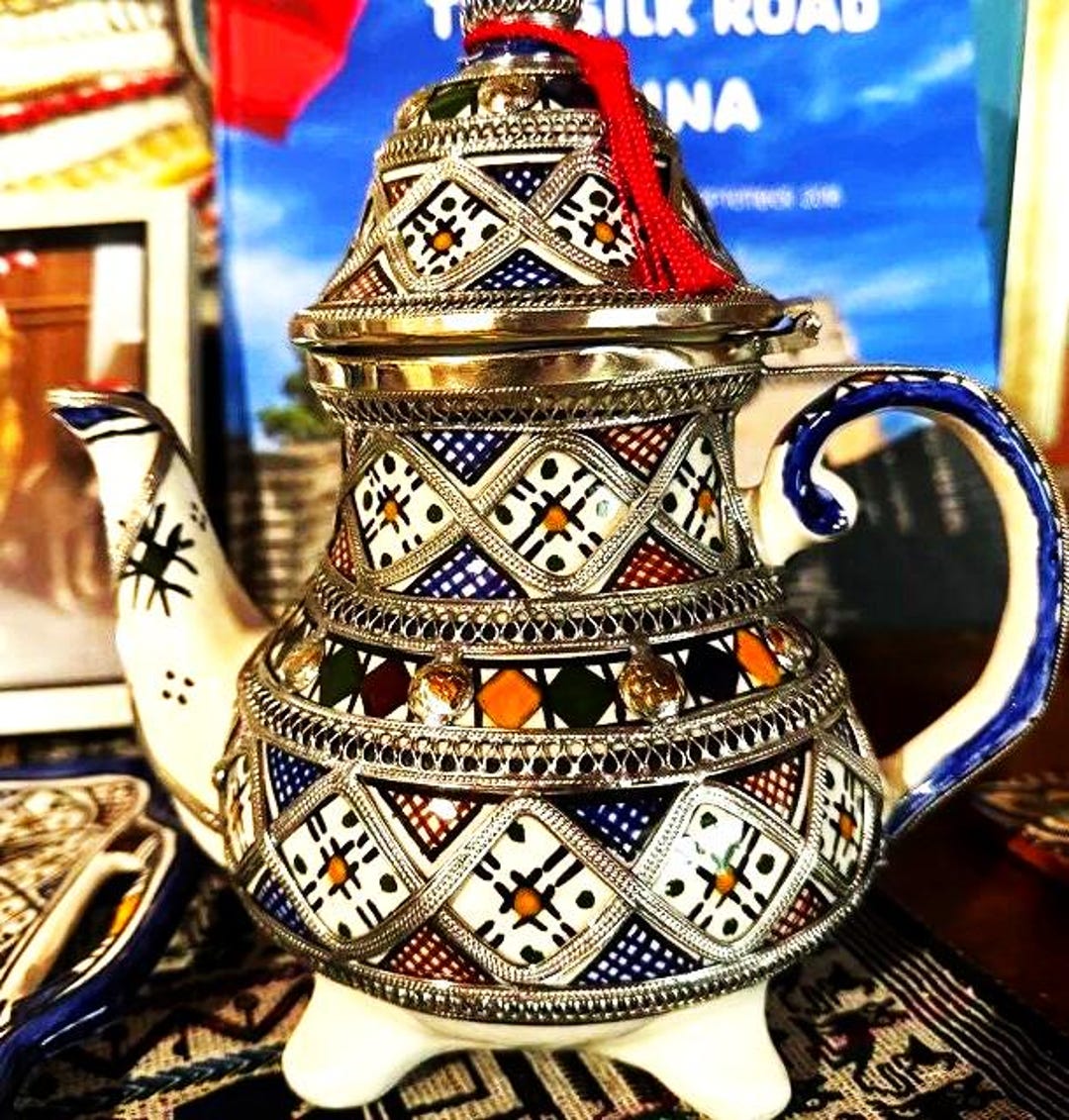 Premium Moroccan Ceramic Teapot With Nickel Silver Inlay-unique ...