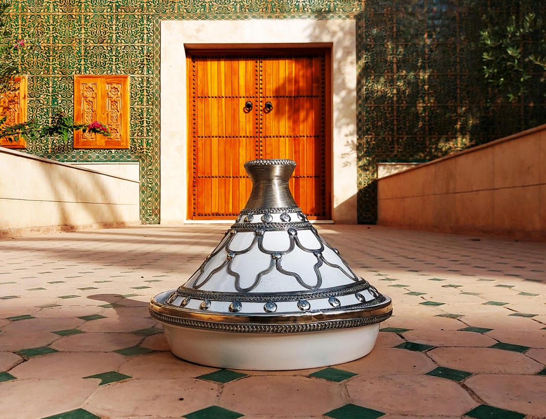 Moroccan Ceramic Tagine With Nickel Silver Inlays-serving Dish-handmade ...