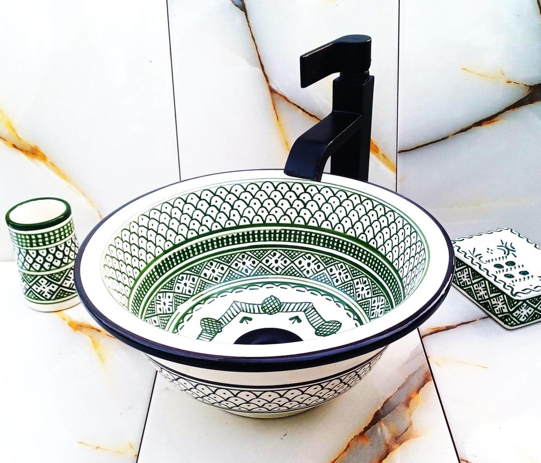 Hand Painted Ceramic Wash Basin-moroccan Pottery Sink-bathroom Tub-clay ...