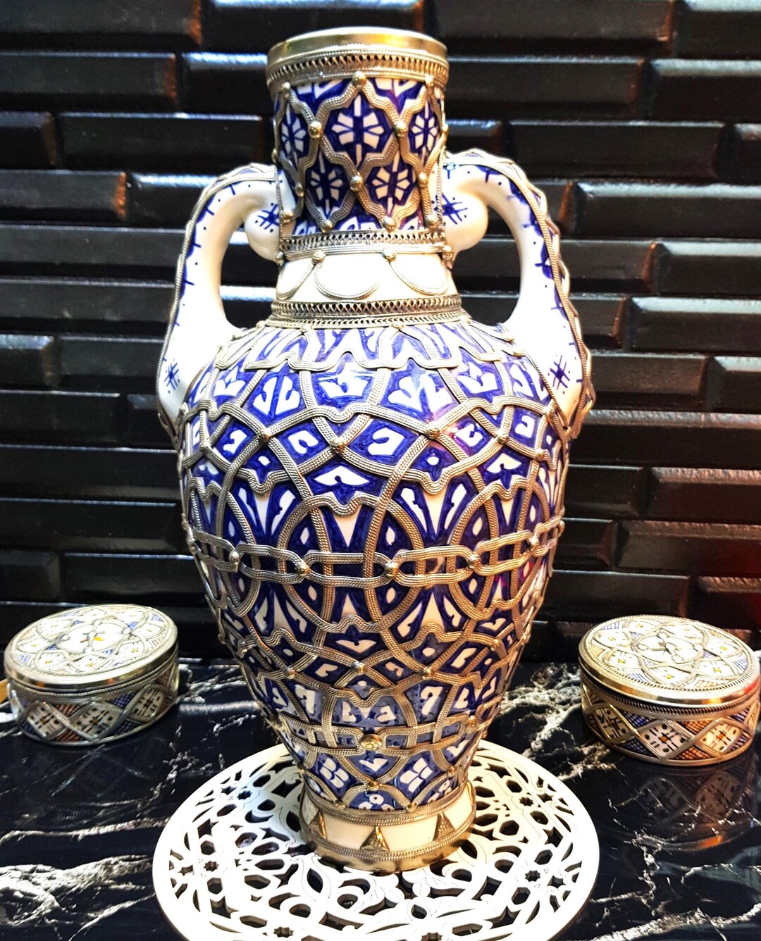 Beautiful Ceramic Vase With Handles-ceramic Vase With Nickel Silver ...