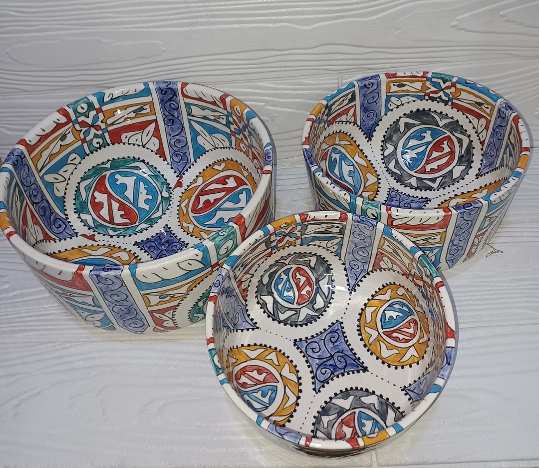 Handcrafted Moroccan Ceramic Bowls Set unique Hand-painted Salad Bowls ...