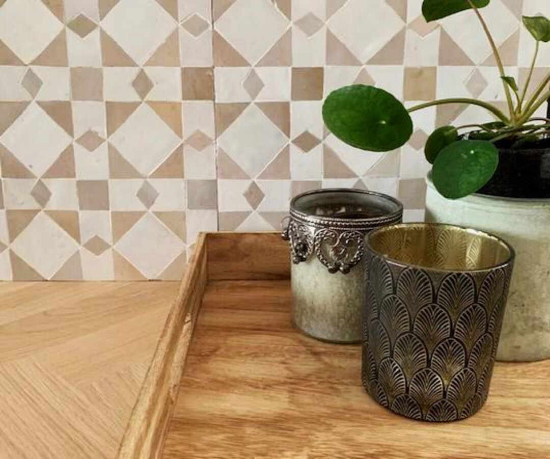 Handmade Moroccan Zellige Tiles-white & Beige Geometric Design ...