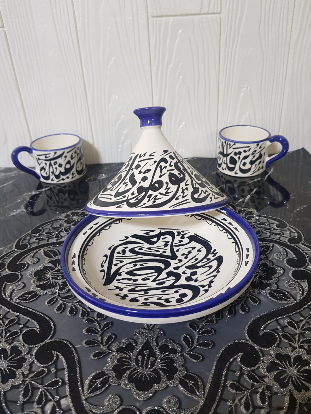 Hand Painted Moroccan Ceramic Tagine-arabic Calligraphy Decorated ...