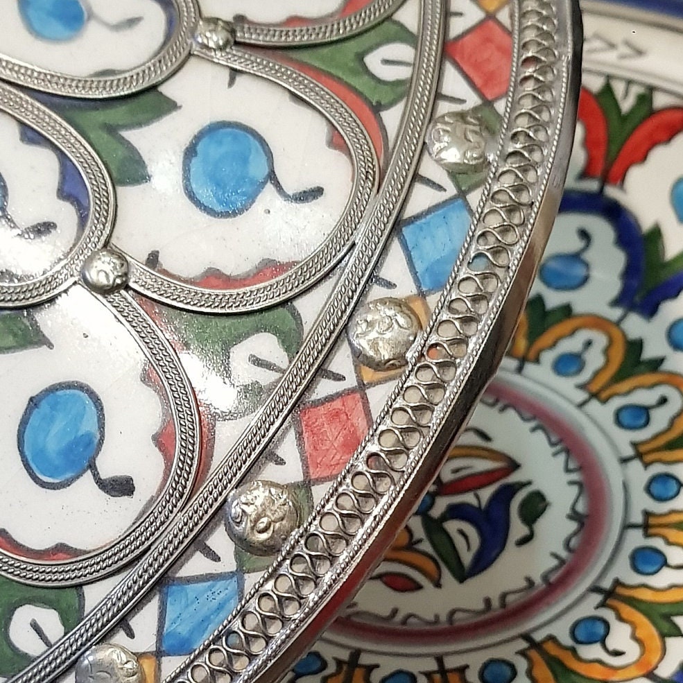 Moroccan Ceramic Tagine With Nickel Silver Inlays-original Ceramic ...