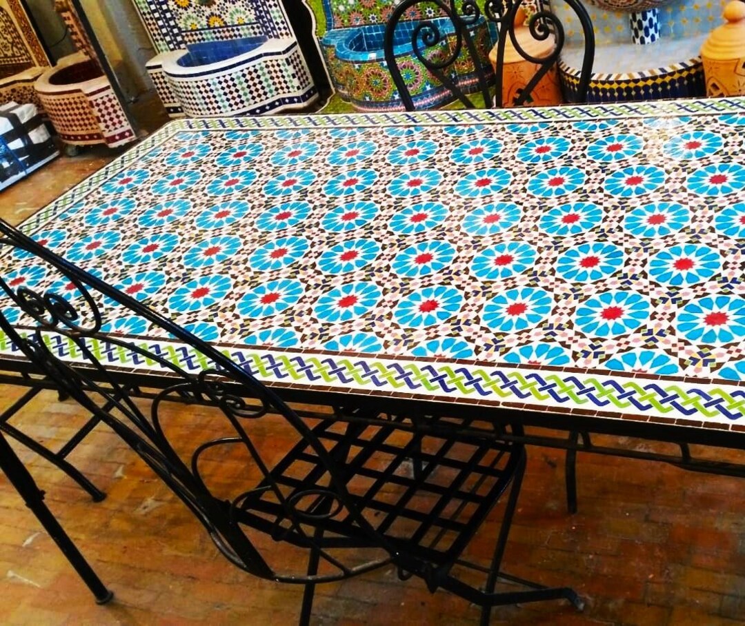 Large Handmade Rectangular Mosaic Table for Patio & Garden-indoor ...
