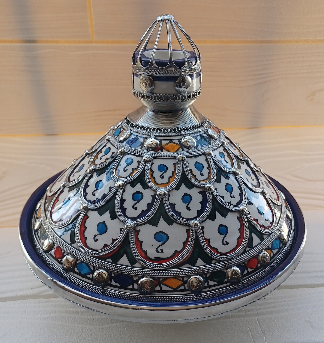 Moroccan Ceramic Tagine With Nickel Silver Inlays-original Ceramic ...