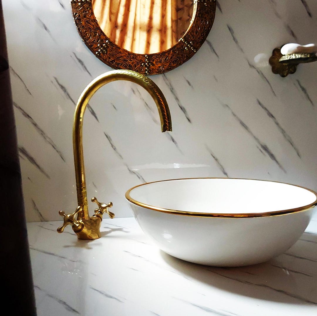 14k Gold Rim Moroccan Ceramic Wash Basin-ceramic Bathroom Sink-elegant ...