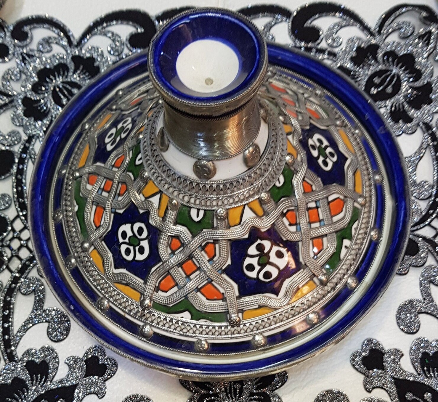Moroccan Ceramic Tagine With Nickel Silver Inlays-original Ceramic ...