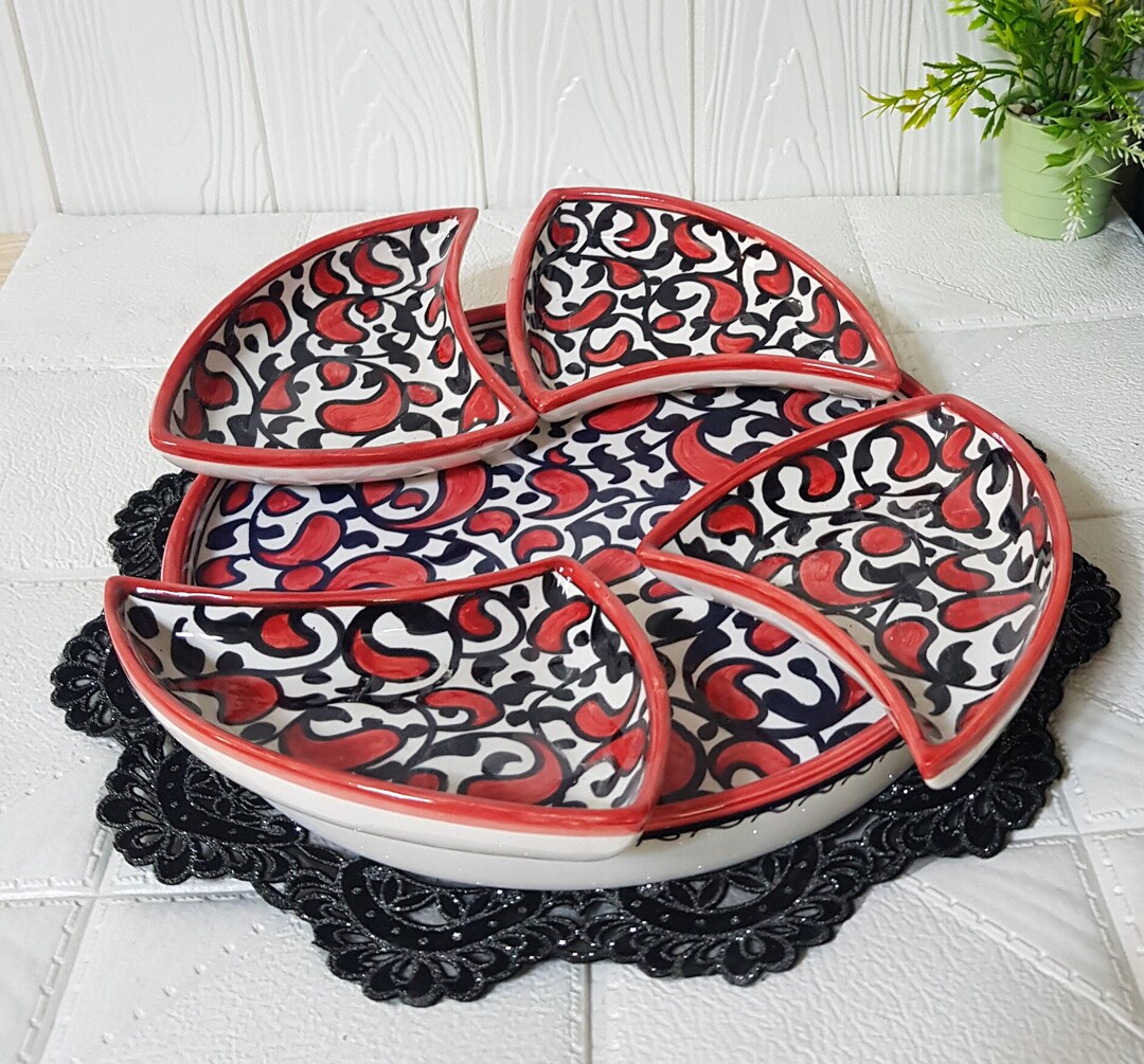 Unique Moroccan Ceramic Plates Set of 5 Pieces-handcrafted Serving ...
