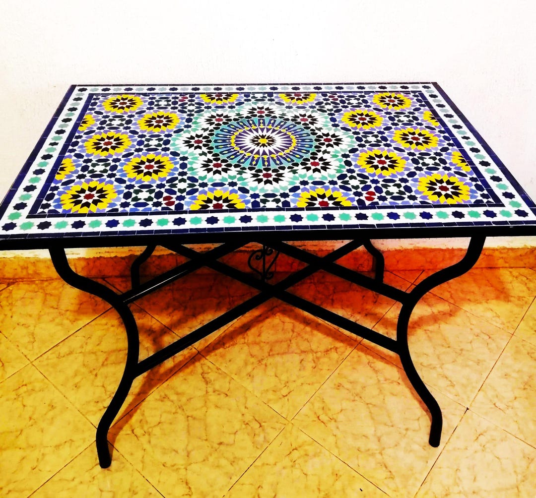 Beautiful Rectangular Mosaic Table-mosaic Dining Table-moroccan Zellige ...