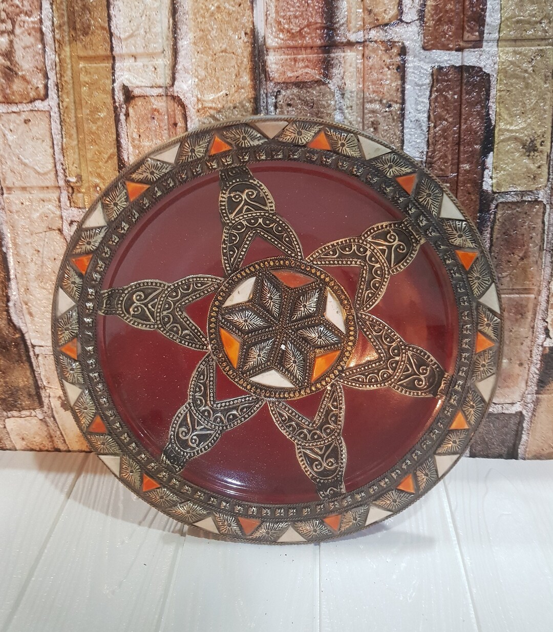 1-3 Days Shipping-moroccan Ceramic Dish With Metal and Stone Inlays ...