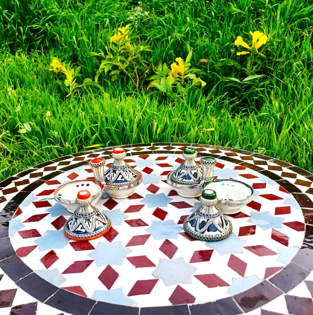 Moroccan Ceramic Spice Tagines Set With Nickel Silver Inlay-ceramic ...