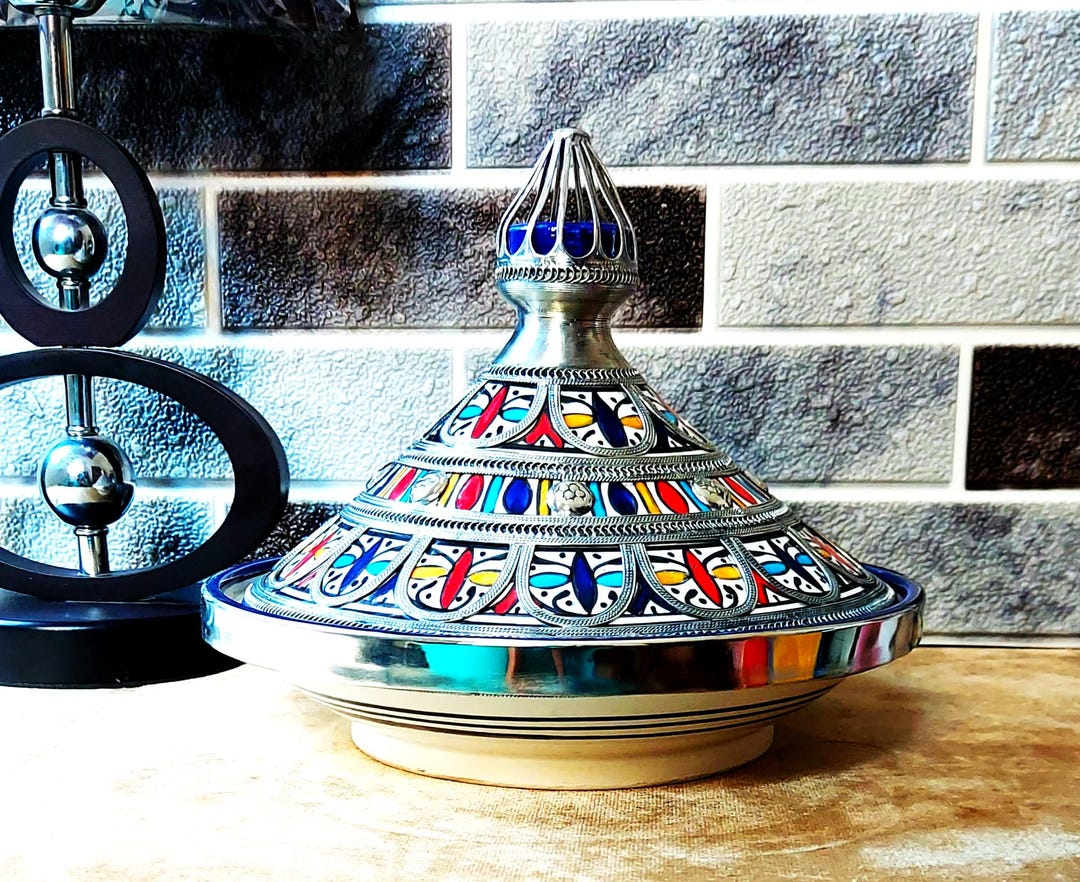Handmade Ceramic Tagine With Silver Nickel Inlay-unique Ceramic Tagine ...