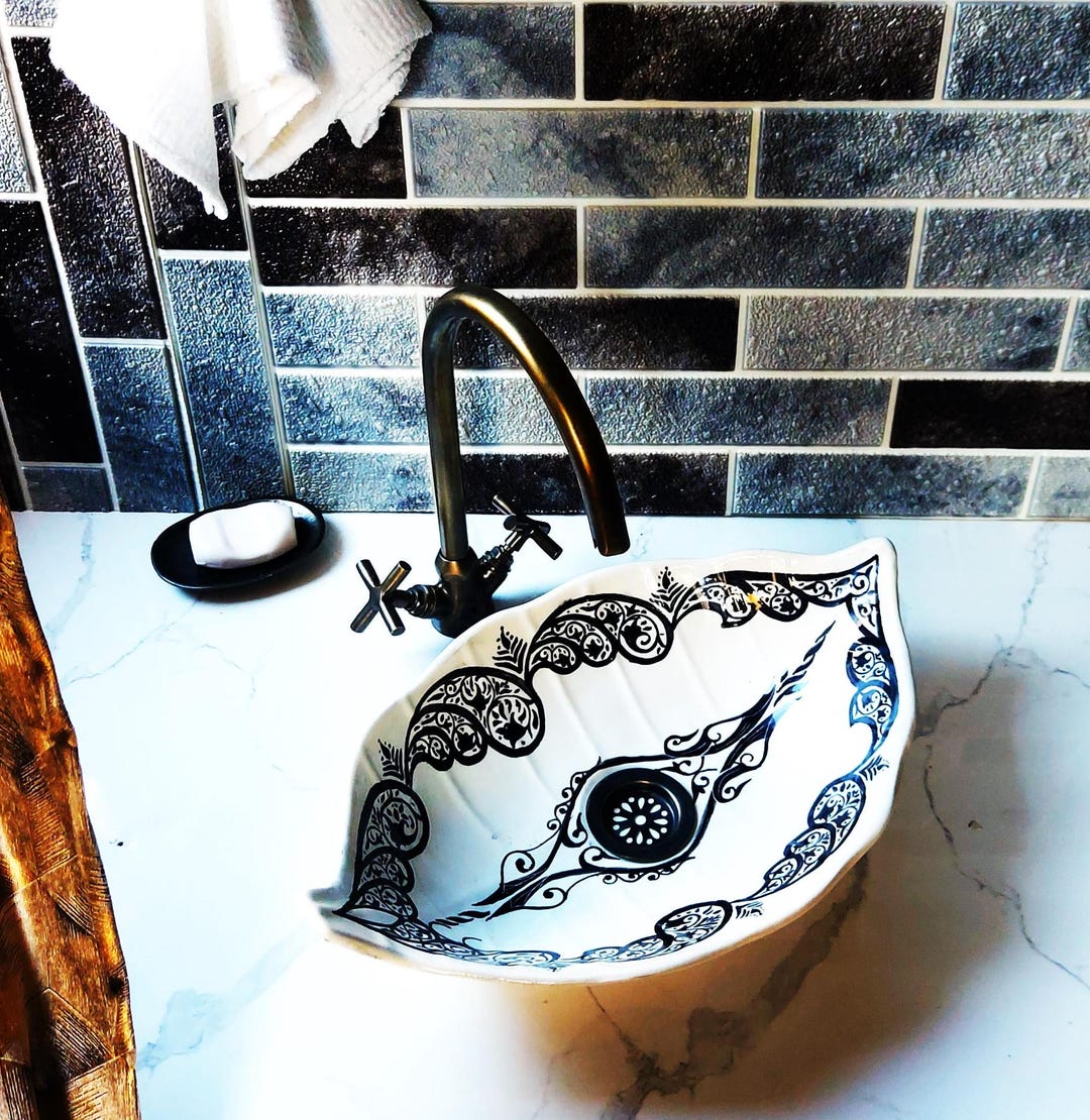 Oval Leaf-shaped Ceramic Sink-moroccan Ceramic Wash Basin-oval Leaf Tub ...