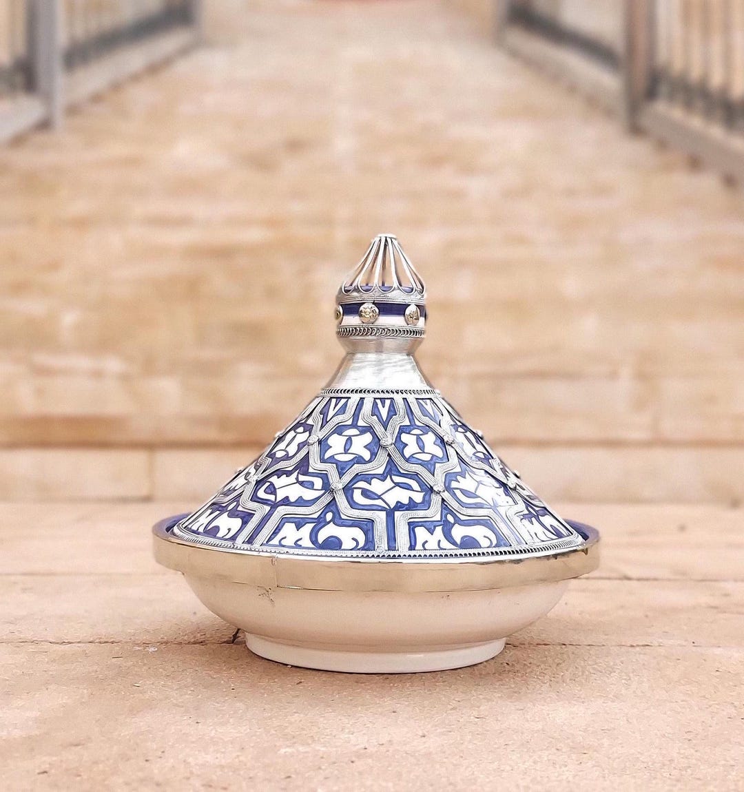 Moroccan Ceramic Tagine With Nickel Silver Inlays-berber Serving Plate ...