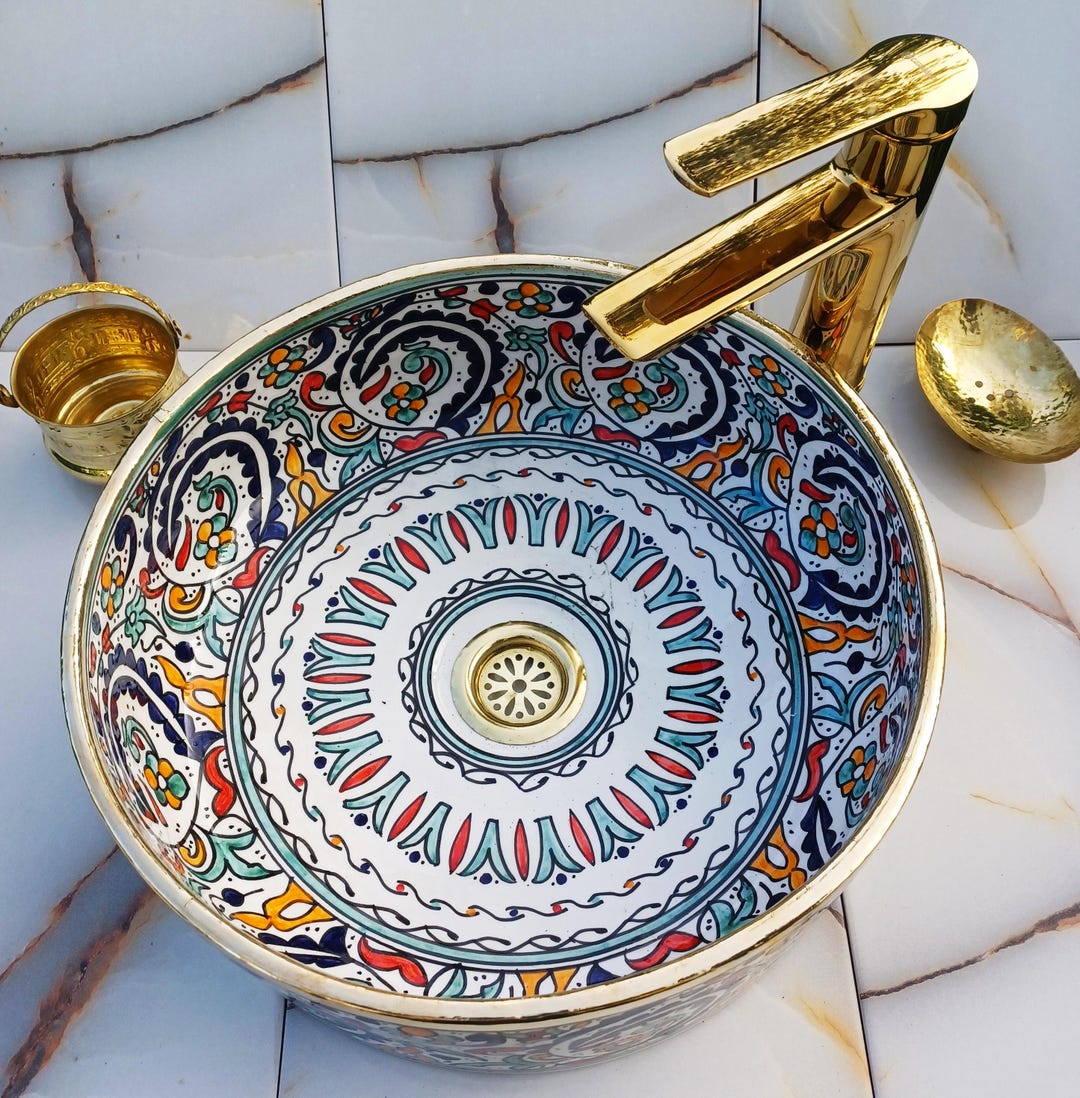 Fast & Free Delivery-brass Rim Moroccan Wash Basin-ceramic Bath Sink ...