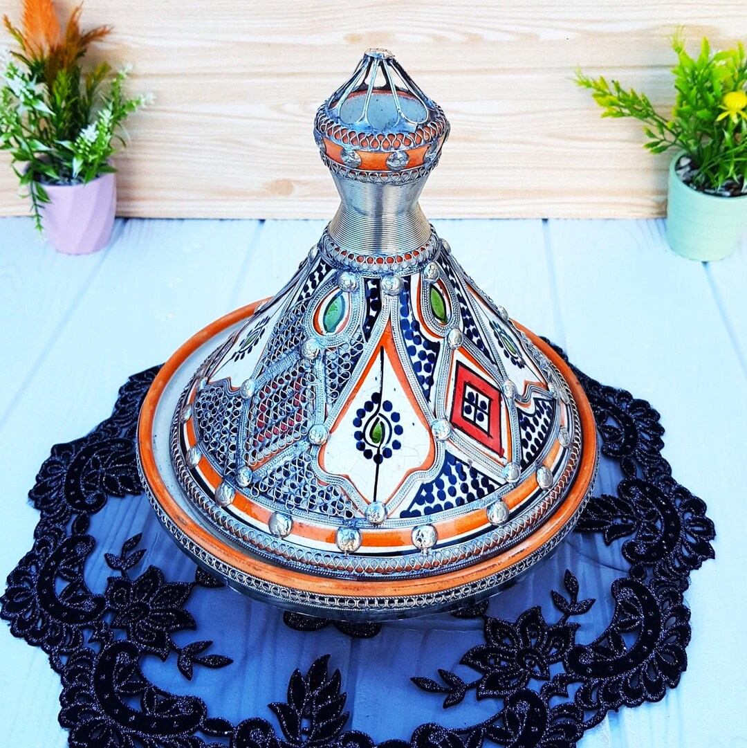 Handmade Moroccan Ceramic Tagine & Silver Nickel Inlay-unique Ceramic ...