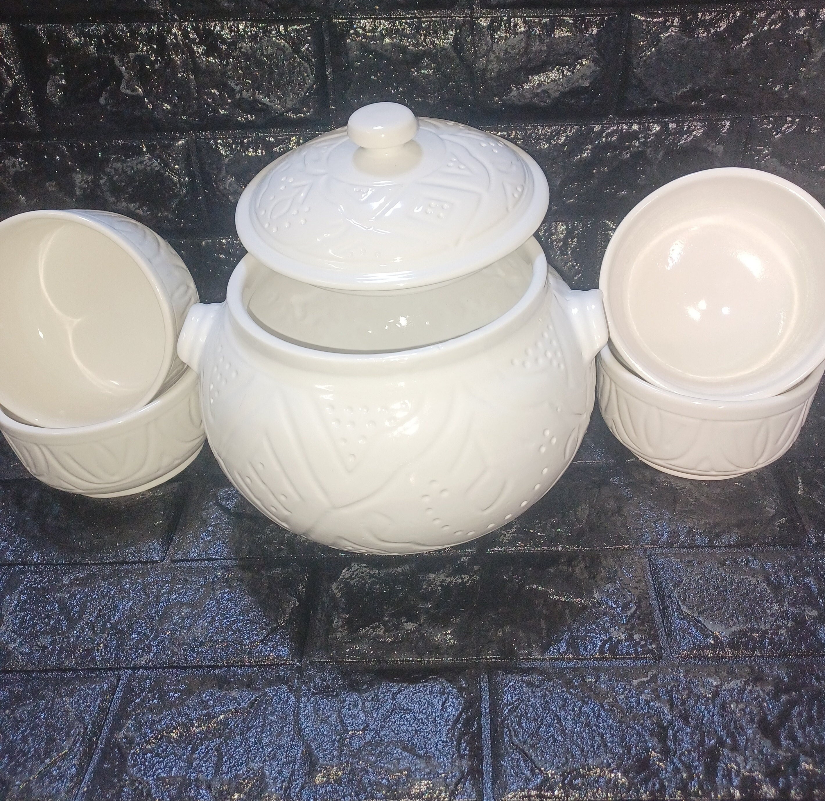 Hand-crafted Moroccan Ceramic Tureen Set-engraved Ceramic Tureen ...