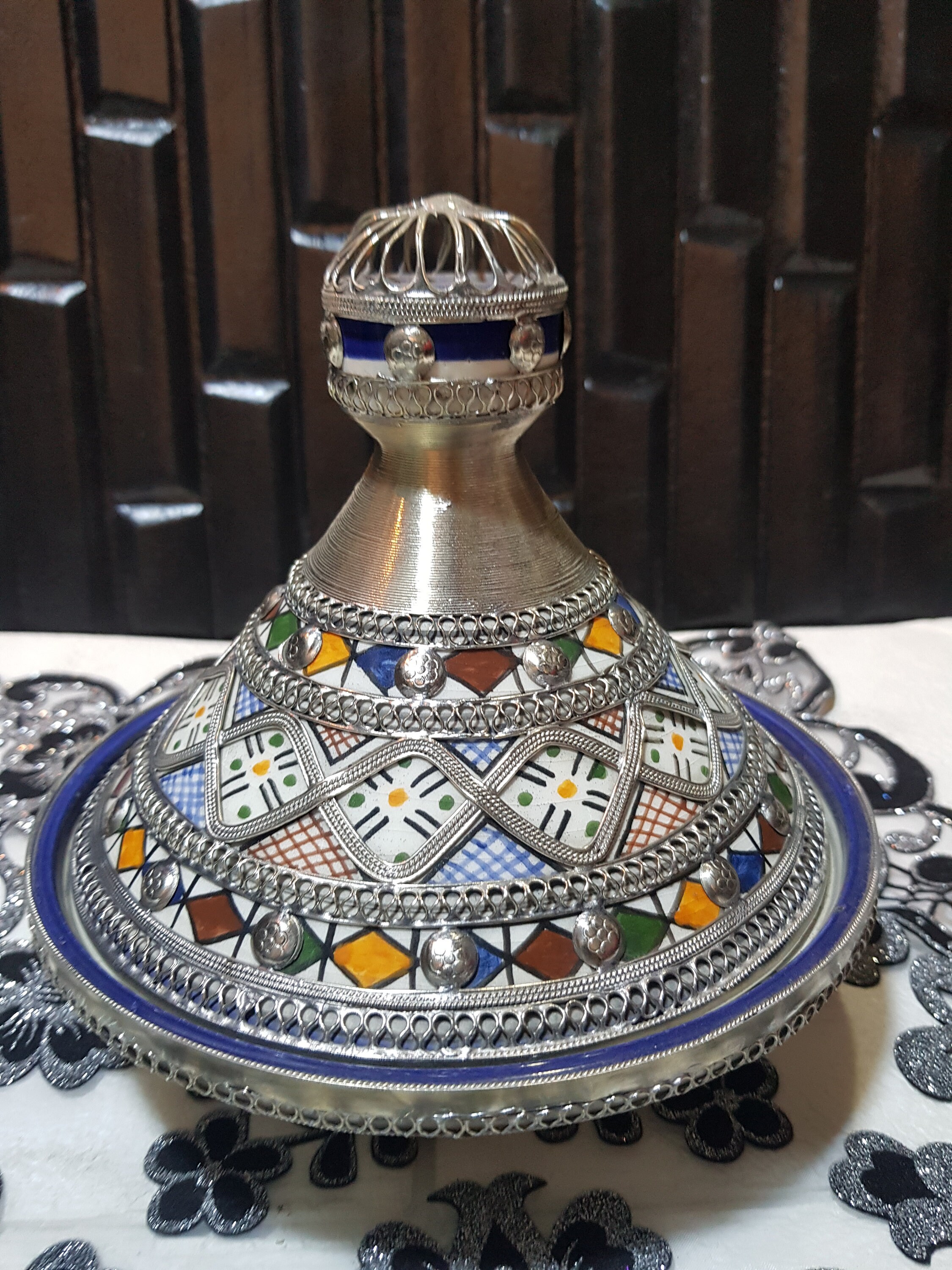 Moroccan Ceramic Tagine With Nickel Inlays-ceramic Serving Dish-serving ...