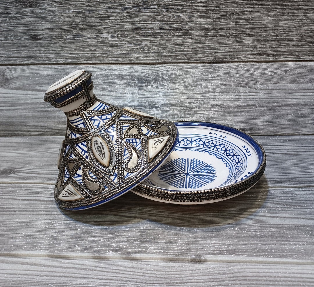 Rustic Moroccan Tagine-beautiful Pottery Moroccan Tagine Inlaid With ...