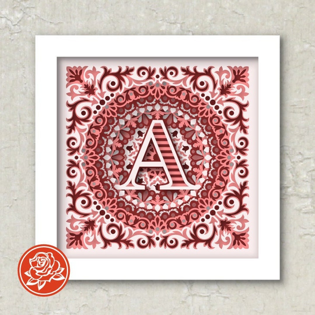 Monogram Mandala Layered Shadowbox Template SVG, Swirl Ornament ...
