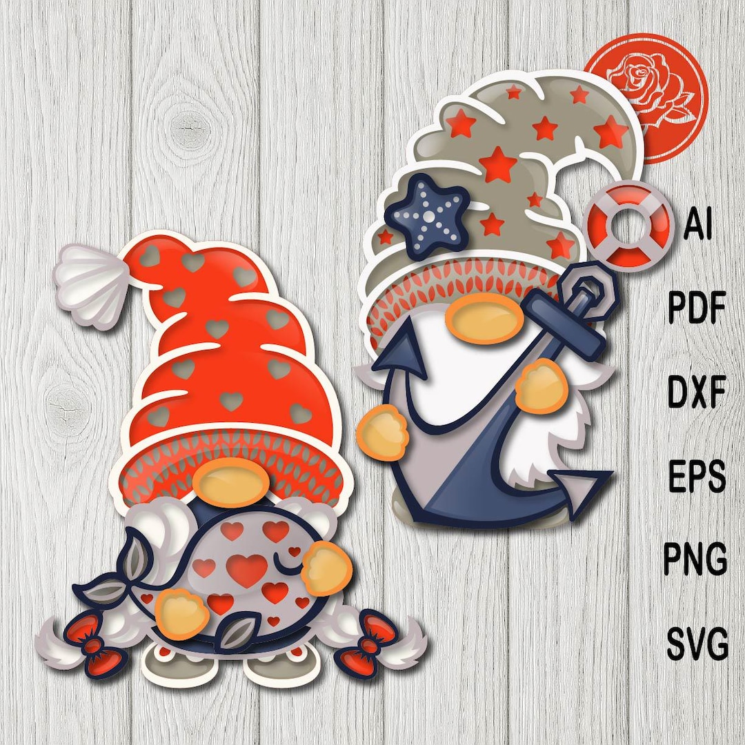 Layered Sea Gnomes SVG: Nautical Anchor & Whale Paper Cut File - Etsy