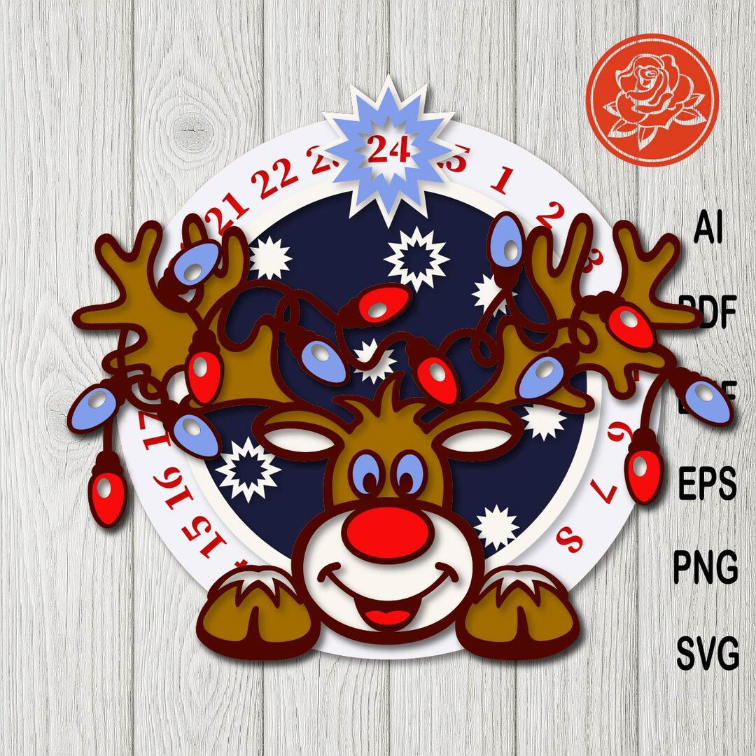 Christmas Countdown SVG Reindeer With Garland Antlers Cut File for ...