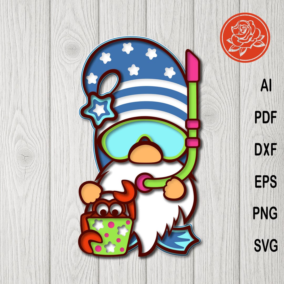 Layered Summer Gnome SVG – Scuba Diver With Fins & Snorkel – Crab ...