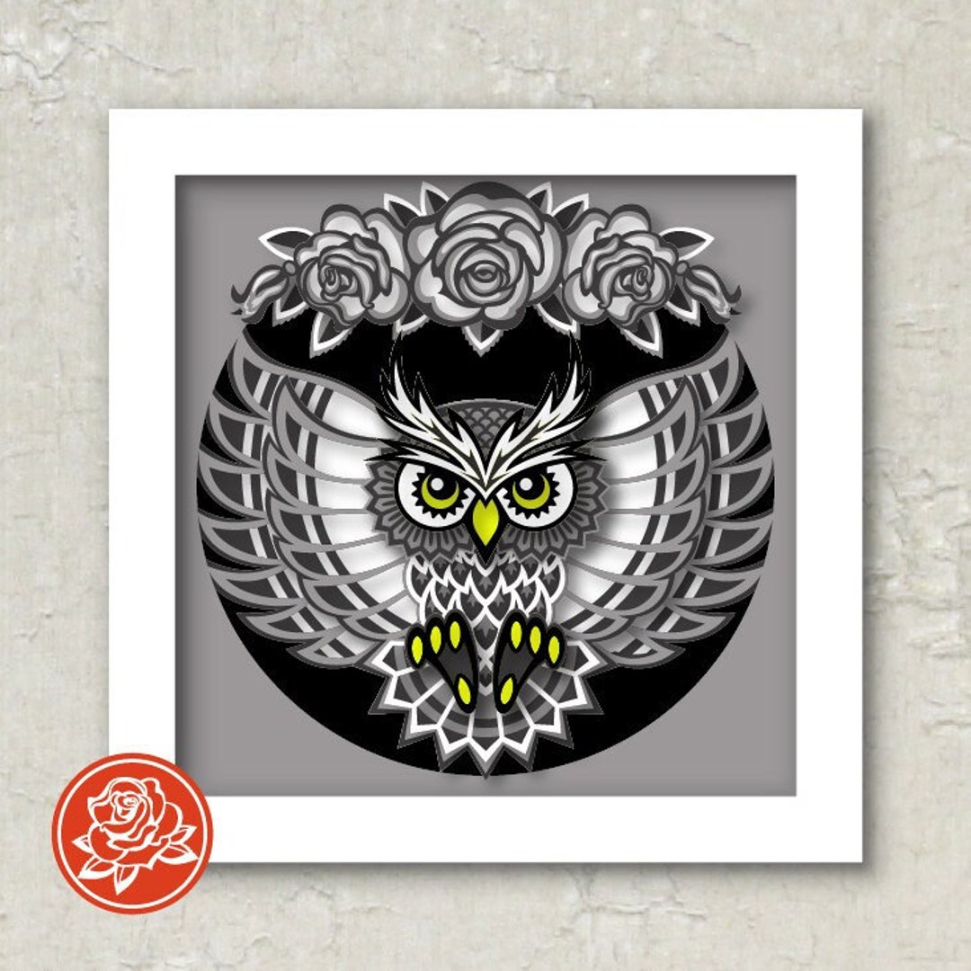 8x8 Shadow Box Owl With Roses Svg Files for Cricut - Etsy
