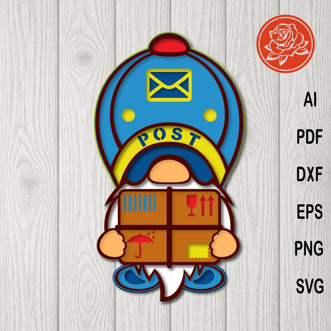Layered Postman Gnome SVG for Cricut, Mail Carrier Gnome With Package ...