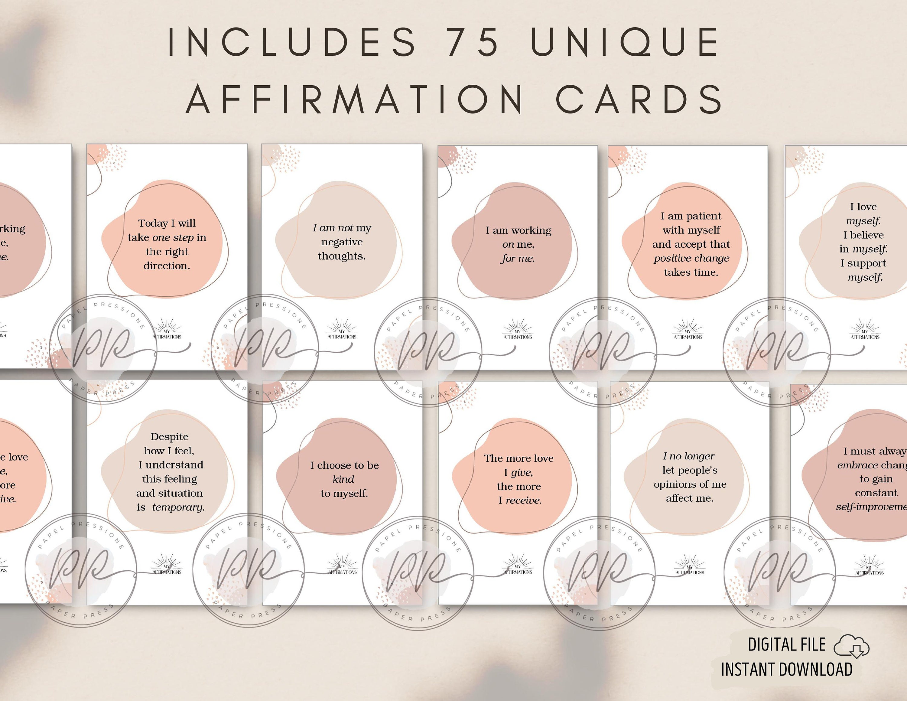75 Daily Affirmation Cards, Digital Download, Affirmation Deck ...