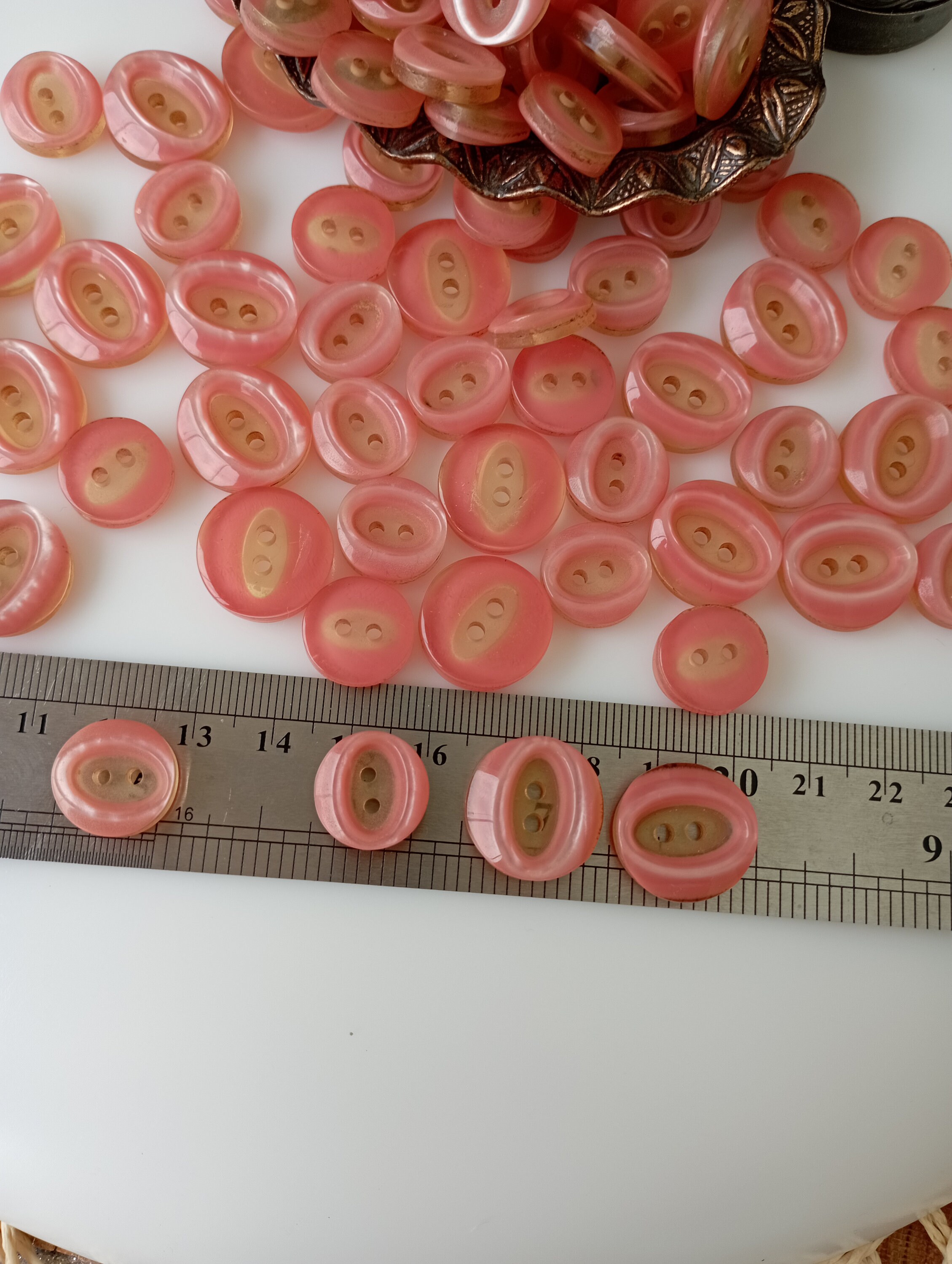 1970's 80's Buttons, Antique Buttons, Peach Color Vintage Buttons, Old ...